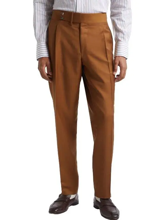 Isaia Pleated Wool-mohair Blend Trousers With Silk - Medium Brown 420