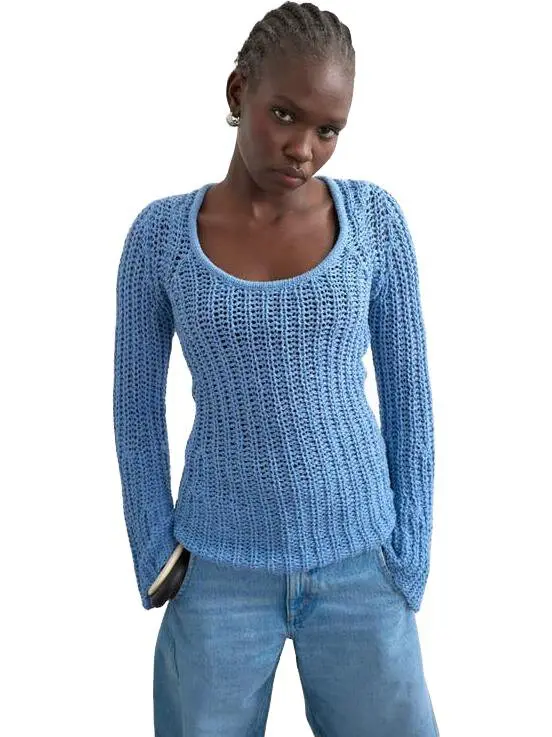 Topshop Open Stitch Scoop Neck Sweater - Mblue