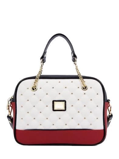 CAVALINHO Quilted Handbag With Stud Accents And Chain Handles - Navy/red