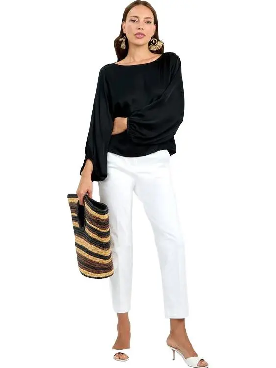 Trina Turk Ursa Essentials Silk Satin Blouse With Balloon Sleeves - Black