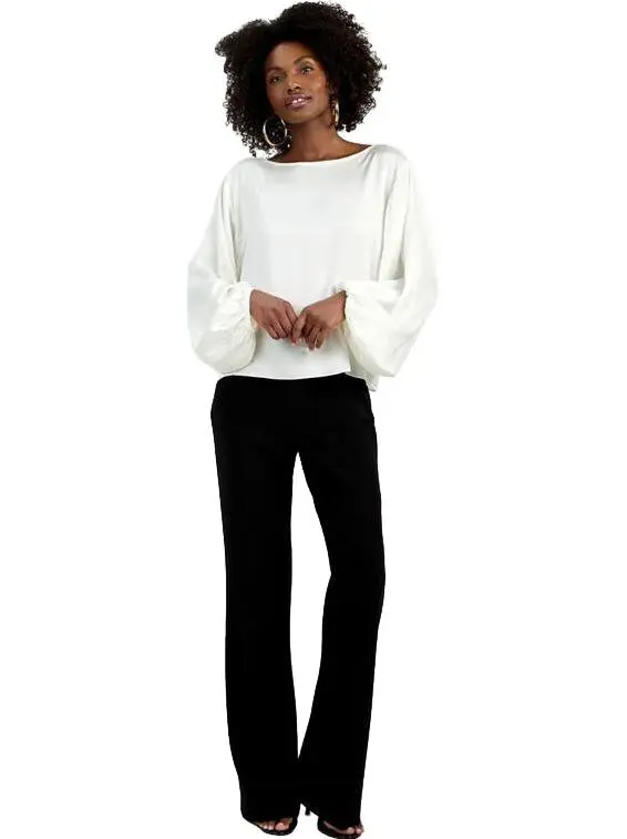 Trina Turk Ursa Essentials Silk Satin Blouse With Balloon Sleeves - Whitewash