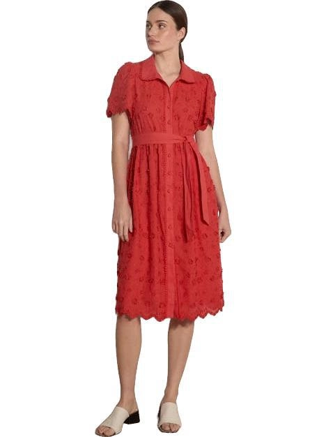APRICOT Embroidered Cotton Midi Dress - Red