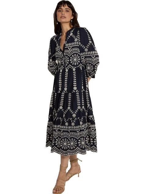 APRICOT Broderie Anglaise Midi Dress - Navy