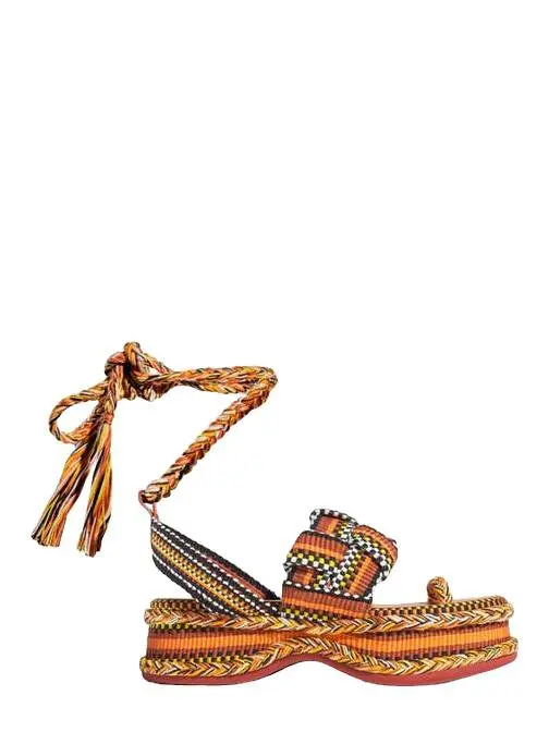 AMAMBAIH Gabriela Braided Platform Sandal With Ankle Ties - Clay