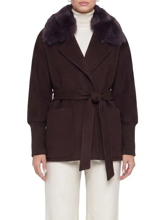 Gorski Fabric Jacket With Detachable Shearling Collar - Dark Brown