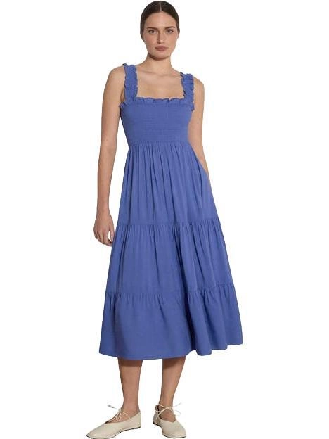 APRICOT Smocked Tiered Midi Dress With Ruffled Straps - Purple