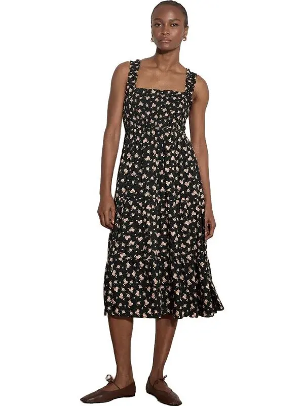 APRICOT Spaced Ditsy Smocked Tiered Midi Dress - Peach