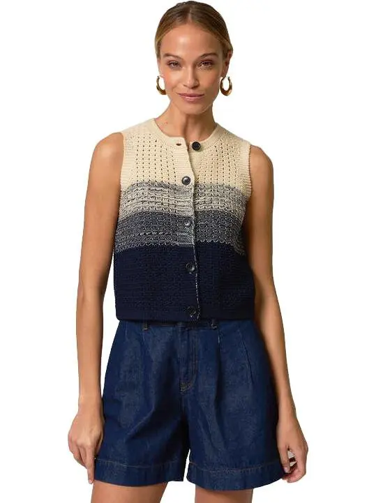 Central Park West Jacy Gradient Crochet Vest - Flax/navy
