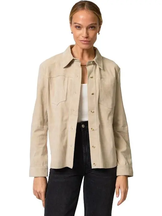 Central Park West Suede Overshirt - Light Beige