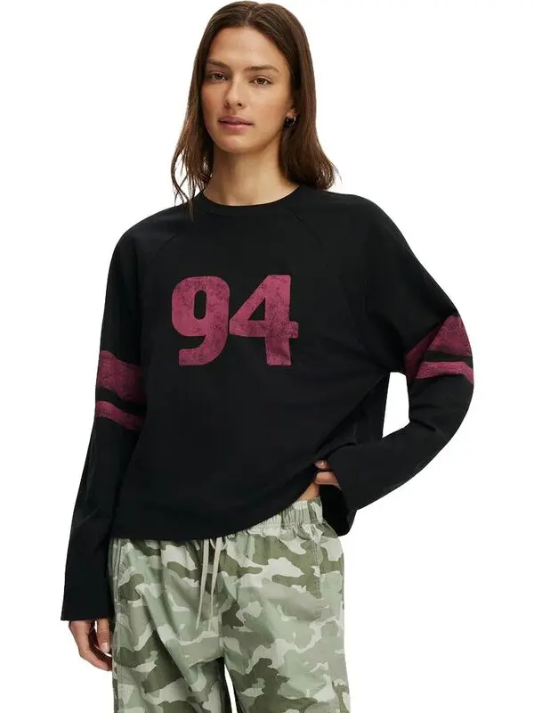 Cotton:on Active Graphic Raglan Tee - Black Hoops