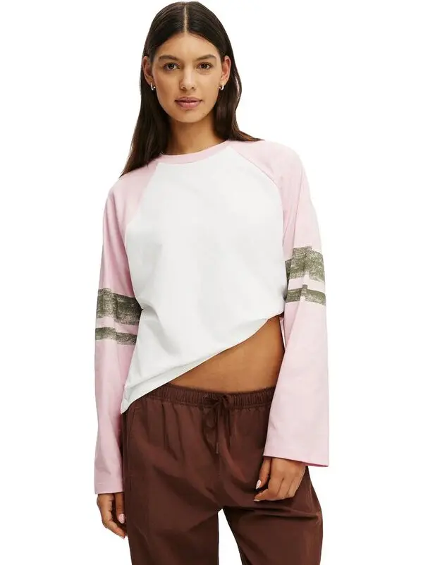 Cotton:on Active Graphic Raglan Tee - White Hoops