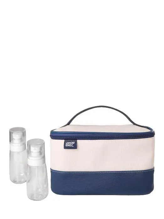 LANDS' END Large Makeup Bag Train Case With Travel Bottles - Natural