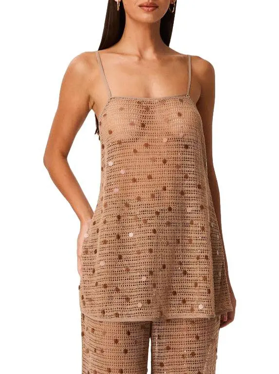 SNDYS. Kalena Sequin Open Knit Longline Top - Mocha