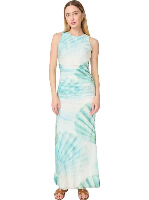 GILNER FARRAR Maely Sleeveless Ruched Maxi Dress - Large Seashells