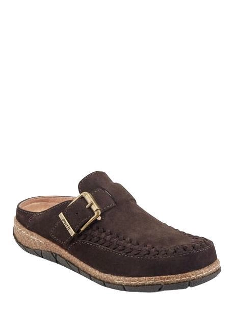 Earth Eileen Suede Clogs With Buckle Detail - Dark Brown
