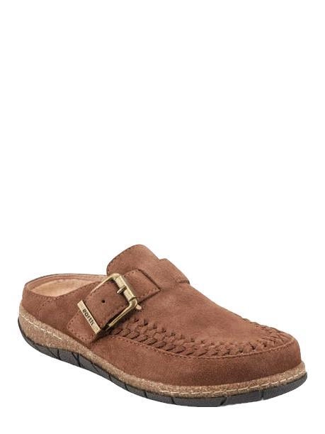 Earth Eileen Suede Clogs With Buckle Detail - Medium Brown