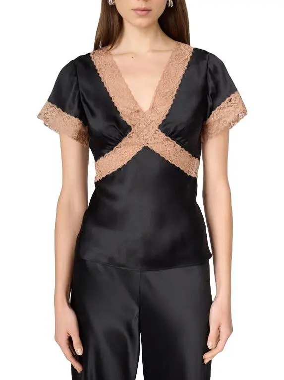 Cami Nyc Romola Silk Lace Trim Top - Black