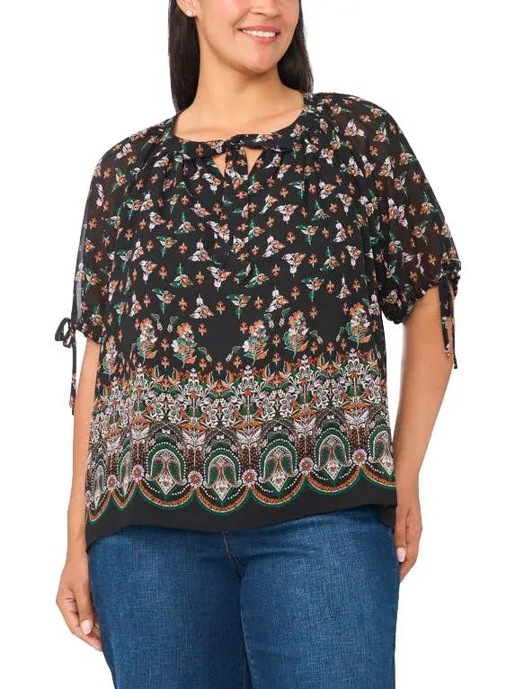 CECE DUPRAZ Tie Neck Puffed Raglan Sleeve Blouse - Alpine Green
