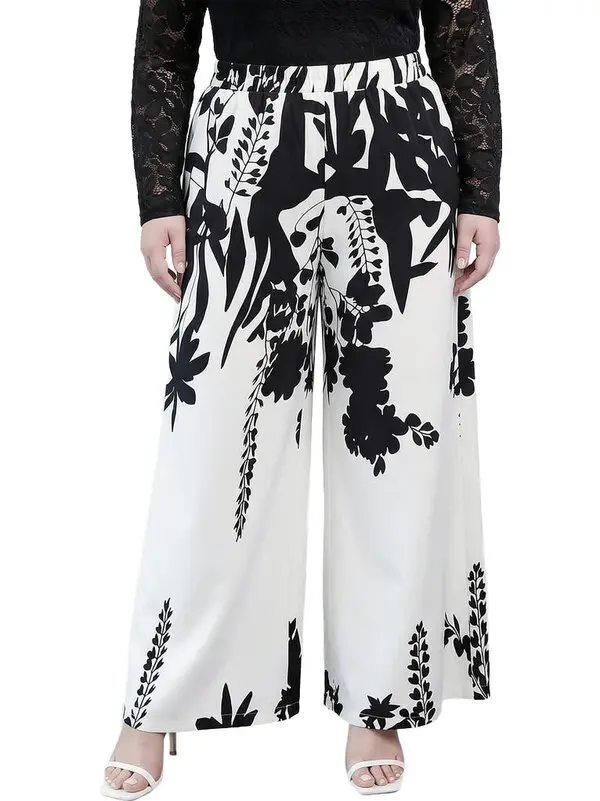 STANDARDS & PRACTICES Abstract Floral Print Wide Leg Pants - White