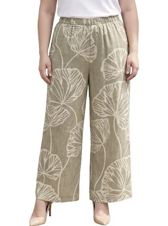 STANDARDS & PRACTICES Leaf Print Wide Leg Pants - Khaki
