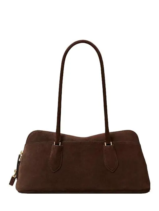 Tory Burch Lock Suede East-west Satchel - Dark Cocoa