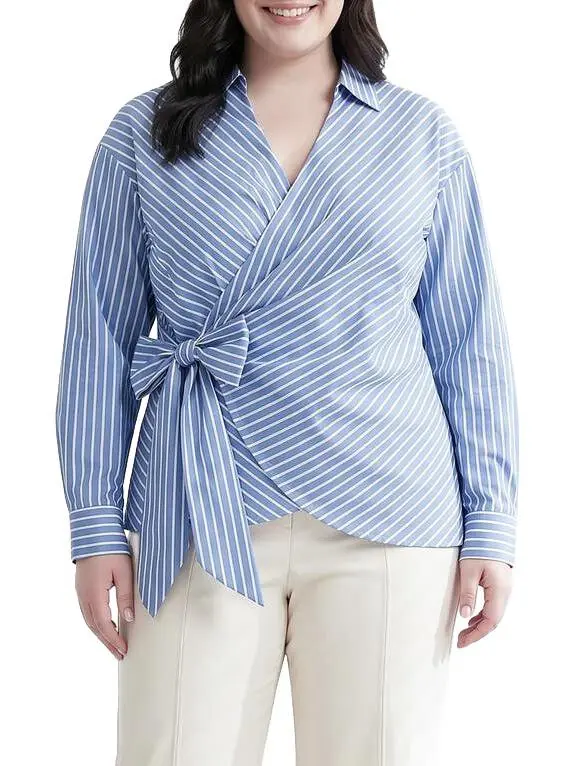 STANDARDS & PRACTICES Striped Wrap Front Shirt - Blue