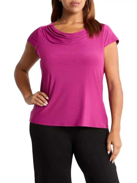 KASPER Cowl Neck Cap Sleeve Top - Cerise