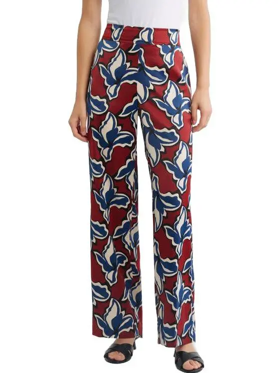Anne Klein Floral High Waist Wide Leg Pants - Rust Multi