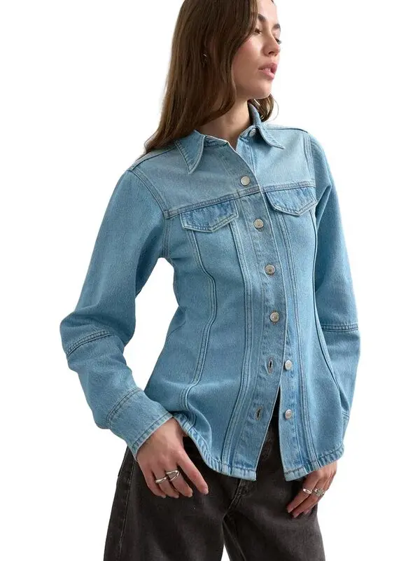 Topshop Seamed Denim Shirt Jacket - Light Blue