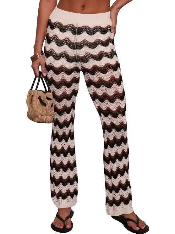 VICI Zigzag Open Stitch Wide Leg Pants - Cream Multi
