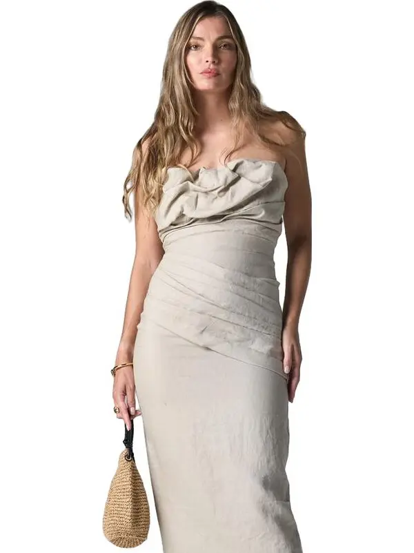JBQ Cleo Strapless Linen Top - Biscuit