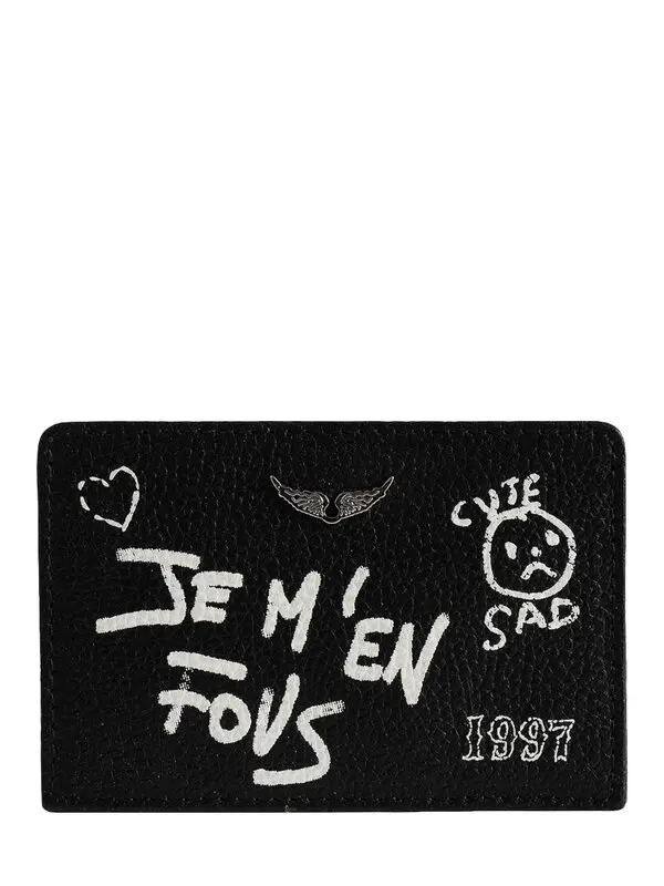 Zadig&Voltaire Grained Leather Luggage Tag With Arty Graphics - Black