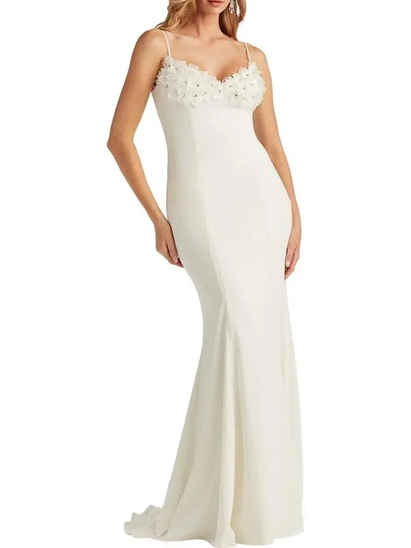 Tadashi Shoji 3d Flower Mermaid Gown - Ivory