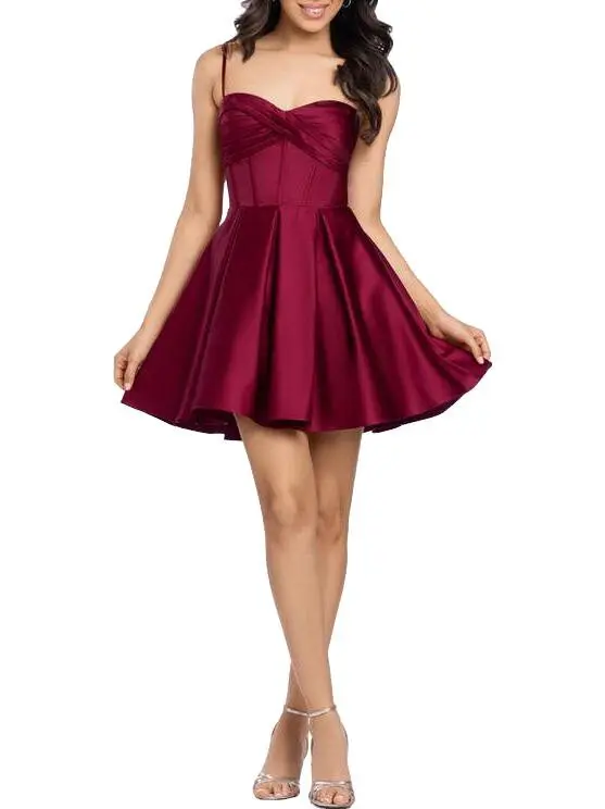 BLONDIE NITES Lace Back Fit & Flare Mini Dress - Wine