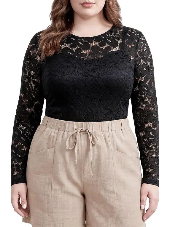 STANDARDS & PRACTICES Floral Lace Top - Black