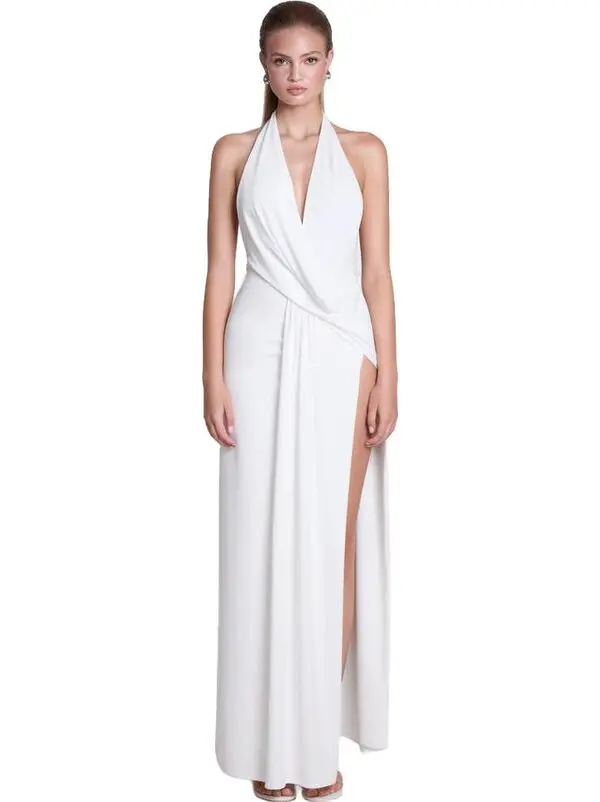 LEAU Palermo Plunge Drape Maxi Dress - White