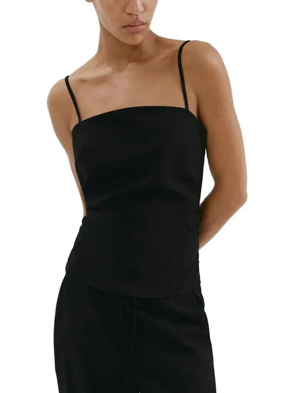 Mango Ruched Square Neck Camisole - Black
