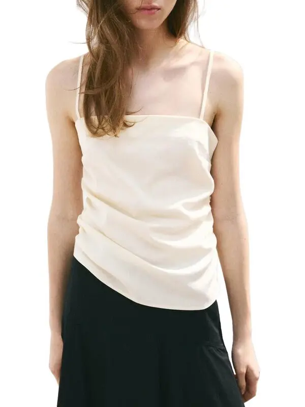 Mango Ruched Square Neck Camisole - Ecru