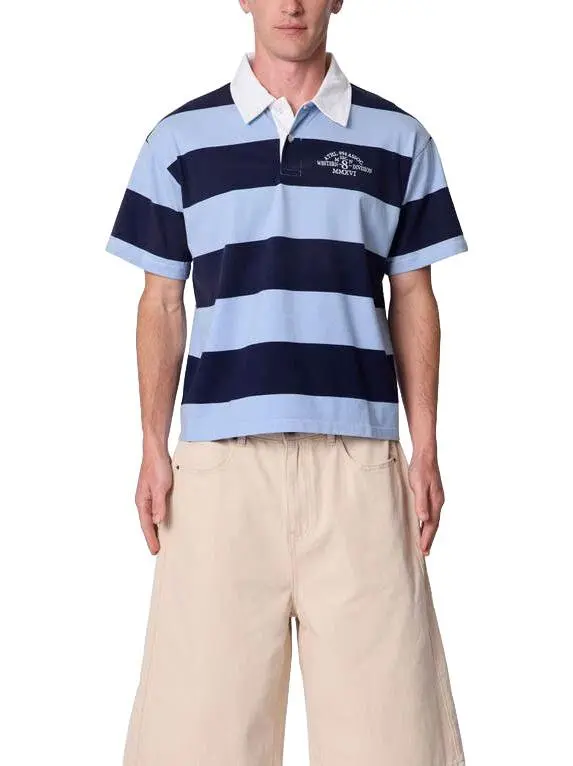 Mnml Big Stripe Short Sleeve Rugby Shirt - Blue