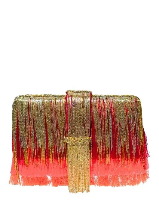 SIMITRI Tassel Ombré Clutch With Metal Chain Strap - Mimosa