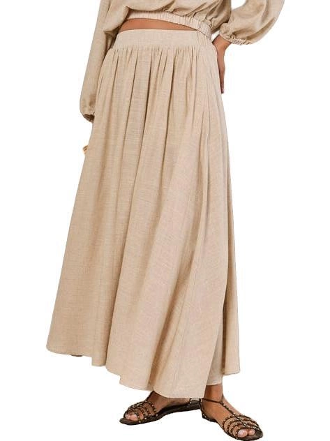 APRICOT Linen Blend Pleated Midi Skirt - Stone