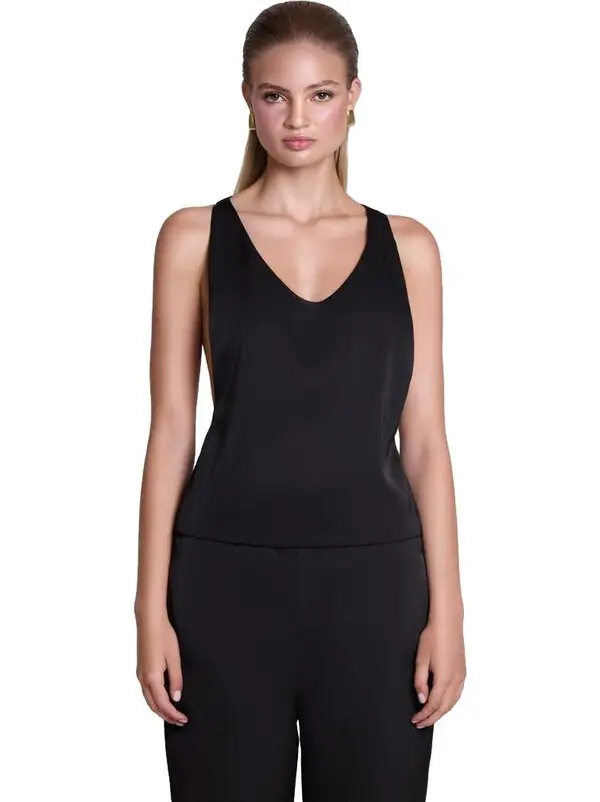 LEAU Suri Satin Racerback Top - Black