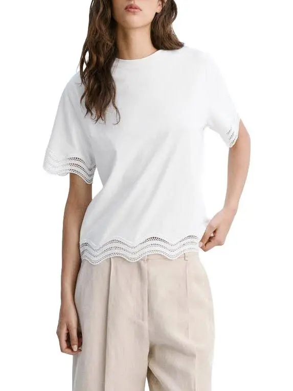 Mango Open Stitch Cotton T-shirt - White