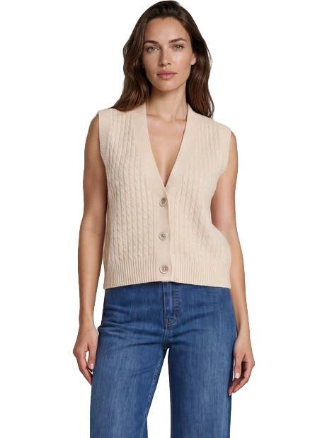 MASAI COPENHAGEN Malaney V-neck Buttoned Cable Knit Vest - Whitecap