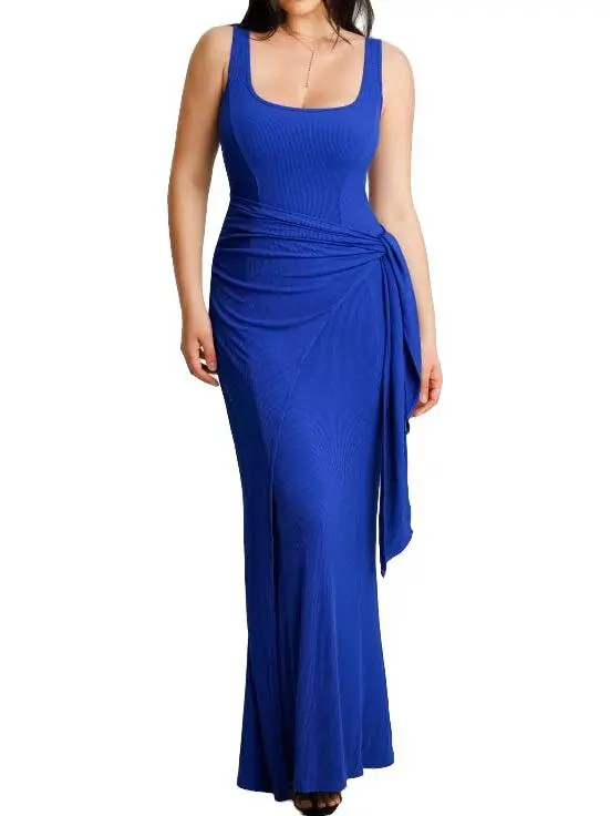 POPILUSH Modal Twist Wrap Maxi Dress With Built-in Shapewear - Navy