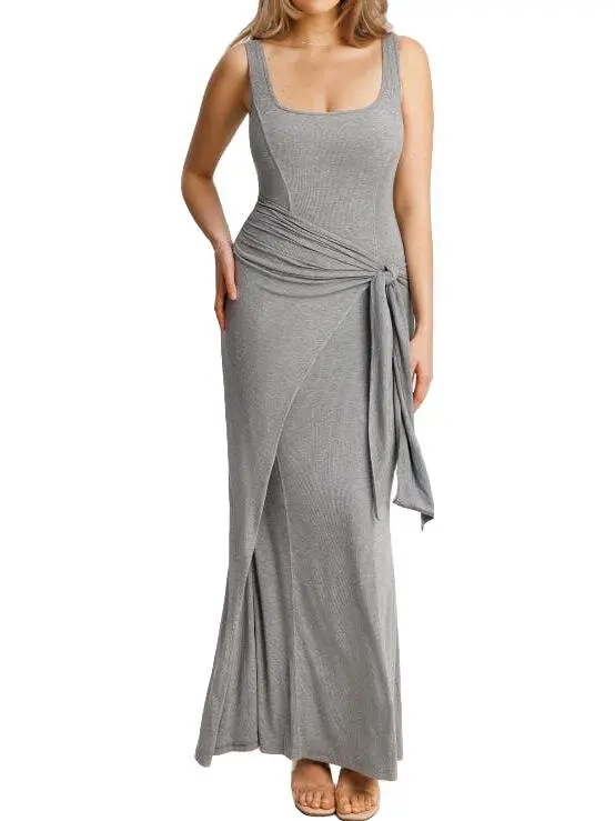 POPILUSH Modal Twist Wrap Maxi Dress With Built-in Shapewear - Silver