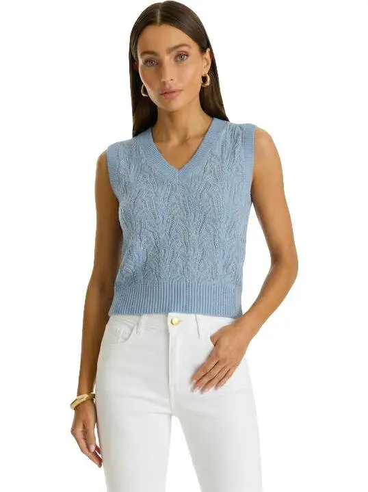 THE NOLI SHOP Mikaela Crystal Knit V-neck Sweater Tank - Sky Blue