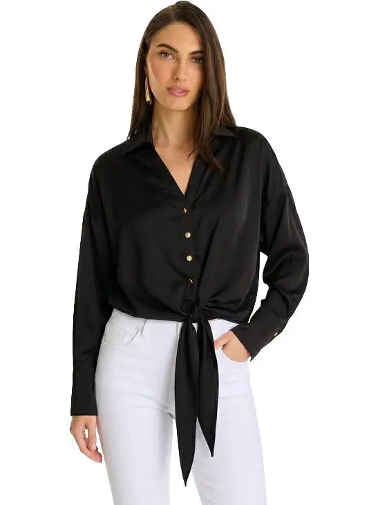 THE NOLI SHOP Cecilia Silk Tie-front Blouse - Black