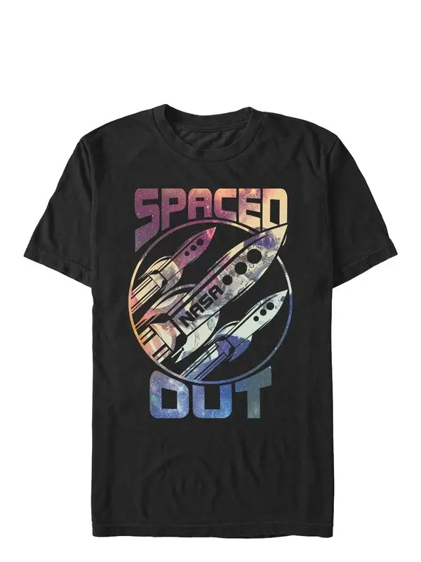 NASA Rocket Badge Pattern Short Sleeve Graphic T-shirt - Black