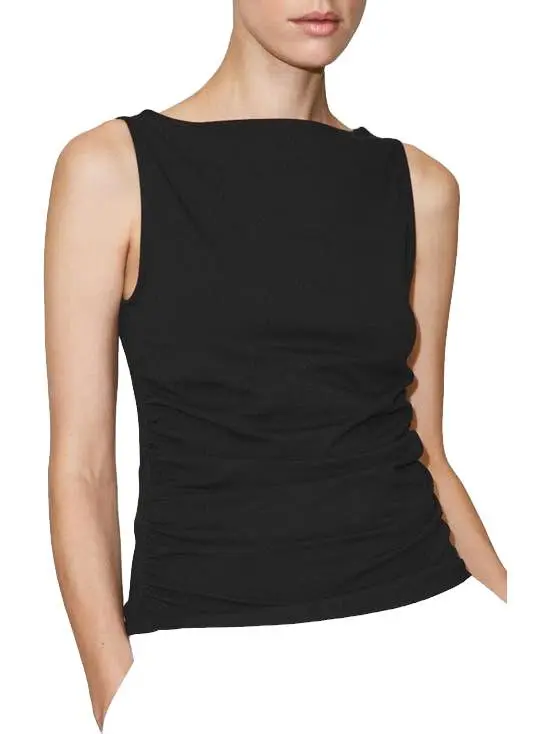Mango Sleeveless Ruched Bateau Neck Top - Black